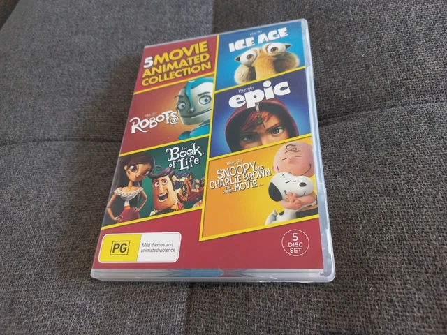 5 ANIMATED DVD Ice Age Robots, Epic, The Book Of Life, Snoopy & Charlie ...