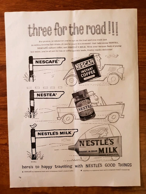 ORIGINAL VINTAGE 1960 NESTLES Advert NESCAFE, NESTEA, NESTLES MILK. CAR ...