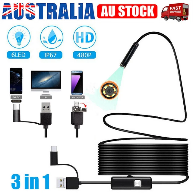 WATERPROOF HD ENDOSCOPE USB Type-C Borescope Snake Inspection Camera ...