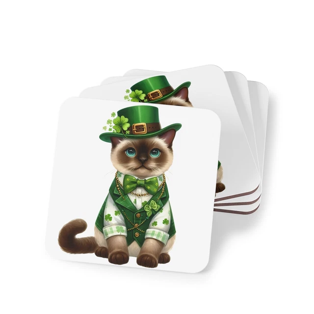 ST. PATRICK'S DAY - Burmese Cat | Corkwood Square Coaster Set | Glossy ...