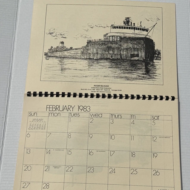 VTG 1983 CALENDAR FREIGHTER CALENDAR Great Lakes Ship Pen Pencil Prints ...