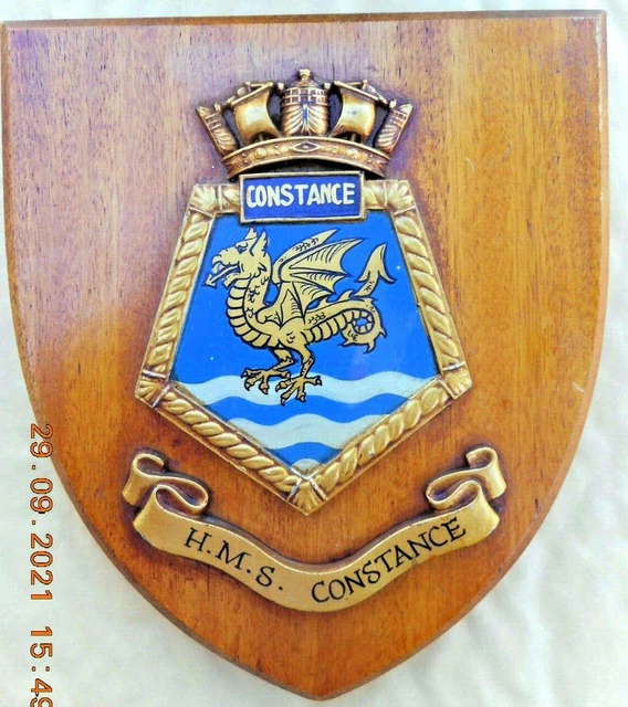 VINTAGE HMS CONSTANCE Hand Painted Royal Navy Ship Badge Crest Shield ...