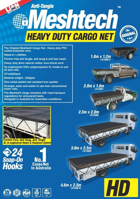 HEAVY DUTY MESHTECH Cargo Net Dual Cab Ute Trailer Tonneau Tarpaulin 2 ...