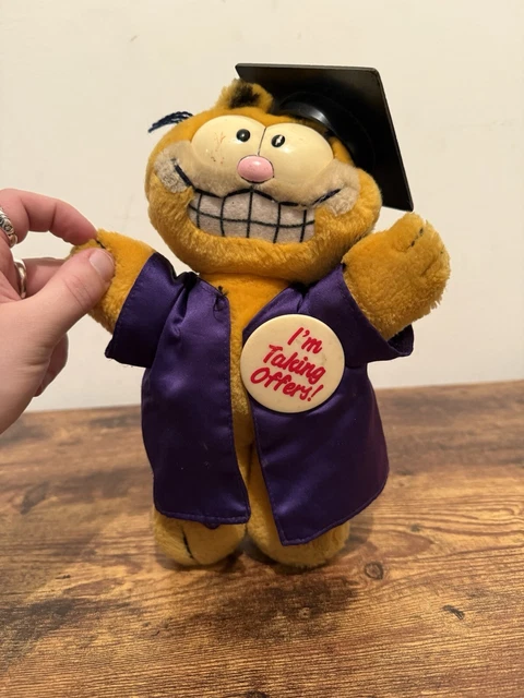 GARFIELD VINTAGE GRADUATION 'I'm Taking Offers' Soft Toy 1981 10" Plush ...