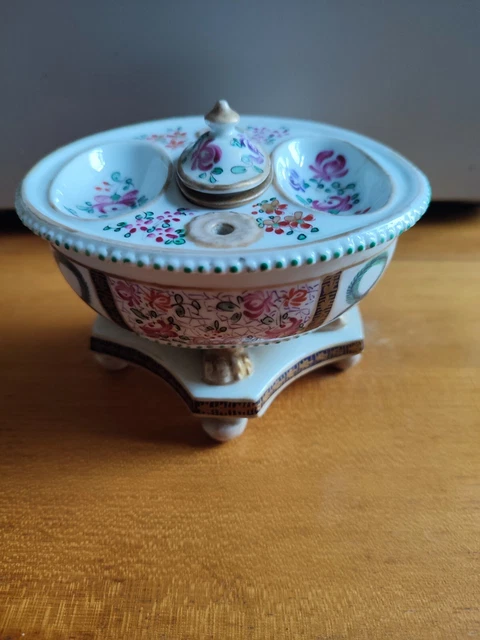 PORCELAIN EDMÉ SAMSON (1810-1891) inkwell flower and pearl decoration ...