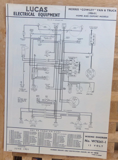 ORIGINAL LUCAS MORRIS Cowley Van & Truck Schaltplan 1950-51 W78261-1 ...