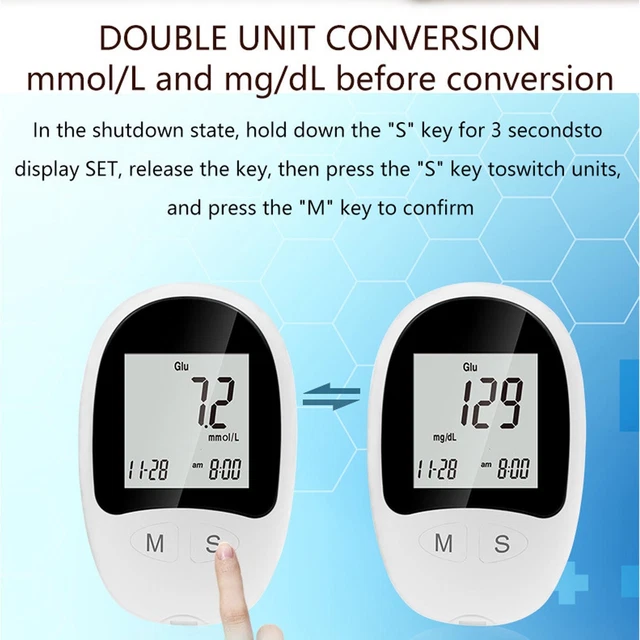 BLOOD GLUCOSE MONITORING Kit 200 Groups Memory Values LCD Large Screen ...
