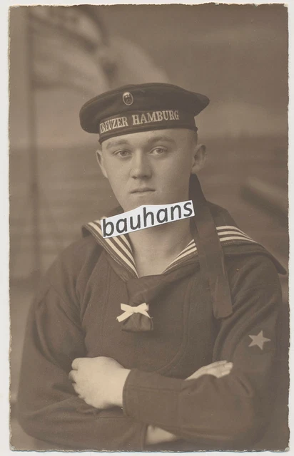 PORTRAIT REICHSMARINE MATROSE Mützenband Kreuzer Hamburg (6323x) EUR 9 ...