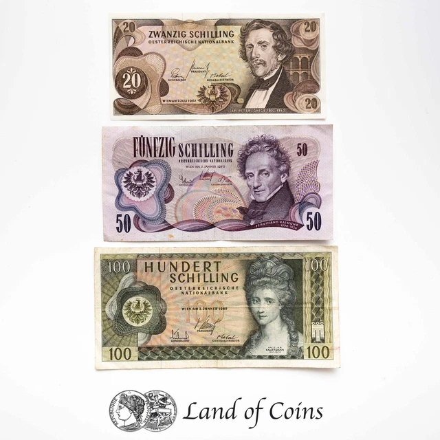 AUSTRIA: SET OF 3 Austrian Schillings Banknotes. EUR 6,52 - PicClick DE