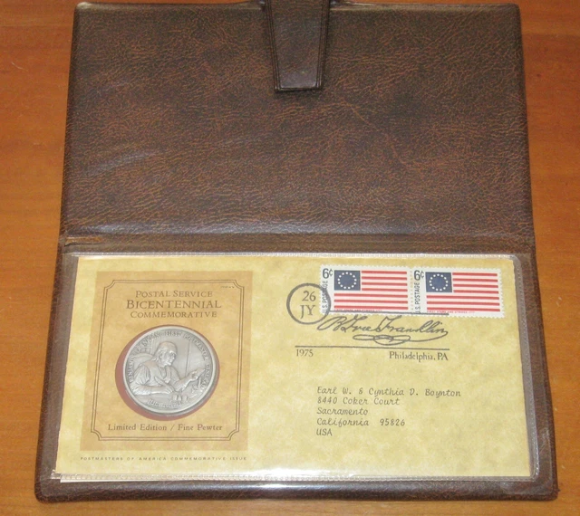 BENJAMIN FRANKLIN POSTMASTER of America Bicentennial 1975 Fine Pewter ...
