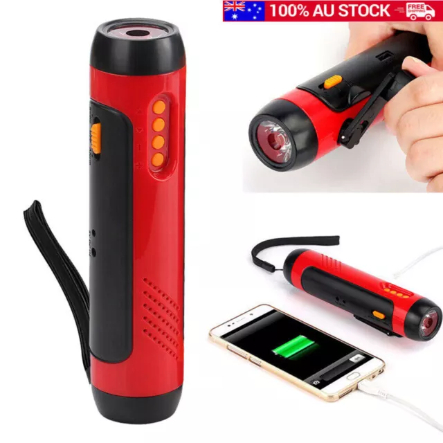 EMERGENCY HAND CRANK Solar FM Radio Wind Up LED Flashlight Charger ...