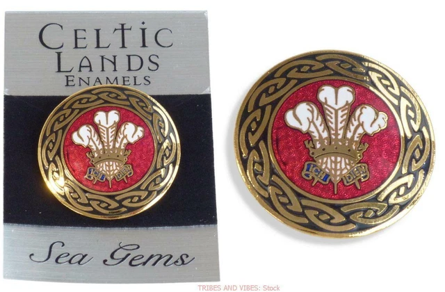 THREE FEATHERS BADGE Brooch Prince of Wales Ich Dien Military Welsh ...