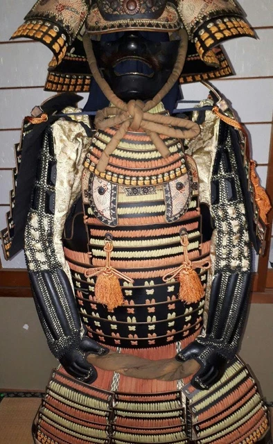 ANTIQUE SAMURAI ARMOR Japanese YOROI KABUTO MENPO Armor stand Box Japan ...