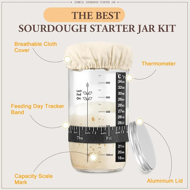 SOURDOUGH STARTER JAR 710Ml, Glass Sourdough Starter Kit with Date ...
