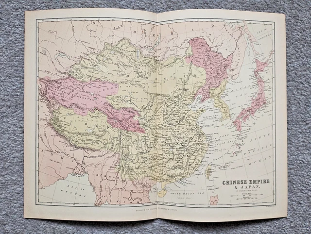 1875 ANTIQUE J Bartolomew Map of The Chinese Empire and Japan £14.99 ...