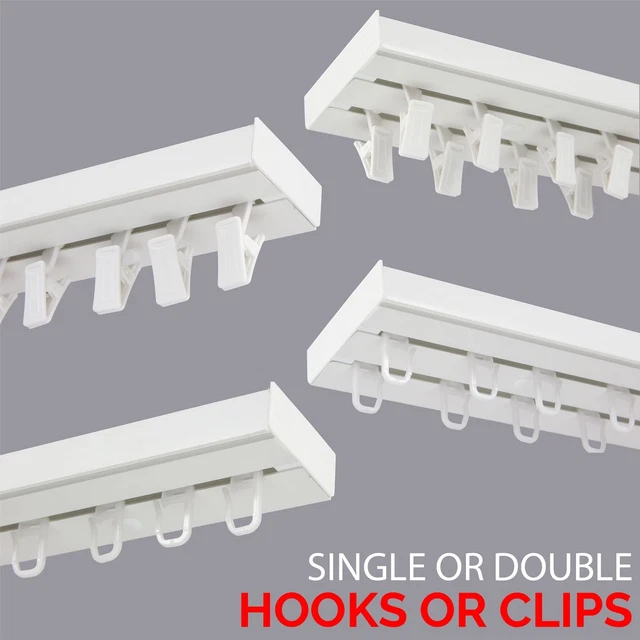 DOUBLE CURTAIN RAIL Track Ceiling PVC with front cover + clips or hooks ...