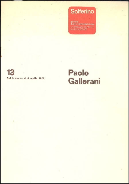 PAOLO GALLERANI. CATALOGO di mostra, Milano, Galleria d'Arte Solferino ...