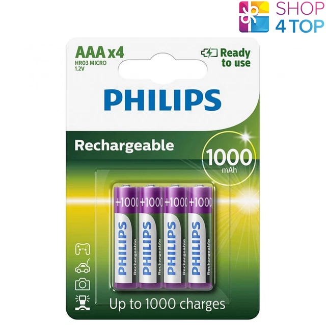 4 PHILIPS RECHARGEABLE AAA Batteries Nimh Battery HR03 1000 MAH 4BL 1.2V New £12.29 - PicClick UK