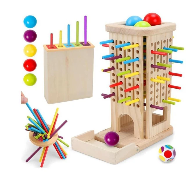 3-IN-1 STICK TOWER Game Family Fun Ball Drop Game Montessori Wooden ...