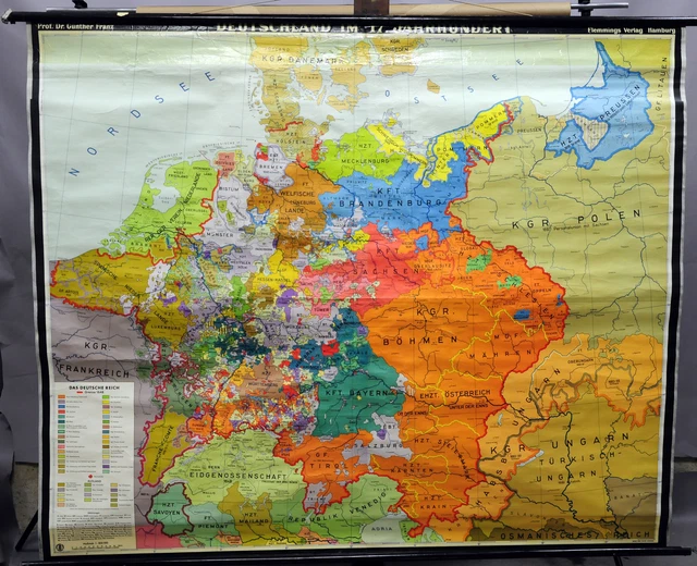 VINTAGE MAP GERMANY History of 17th Century Wall Chart Poster Mural ...