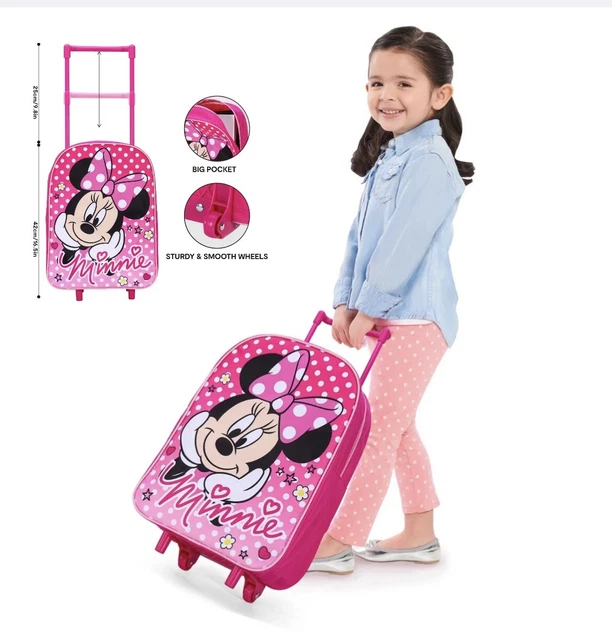 DISNEY MINNIE MOUSE Wheeled Deluxe Trolley Backpack Cabin Luggage Girls ...