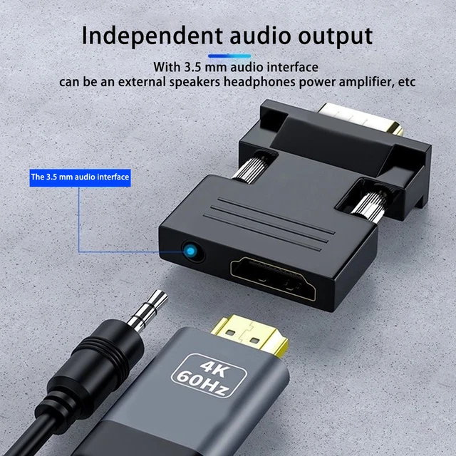VGA ADAPTER AUDIO Output Signal Transfer Projector Tv Hdmi-compatible ...