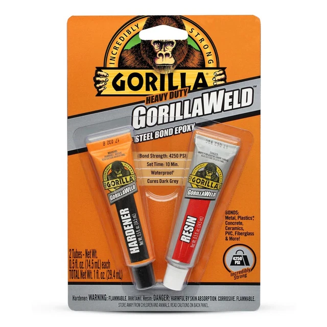 GORILLA WELD GLUE Heavy Duty Steel Bond 2-Part Epoxy Waterproof 2 x ...