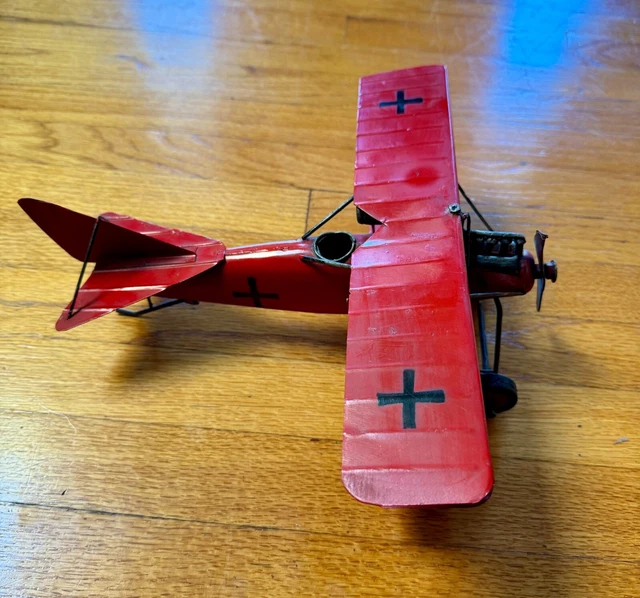 VINTAGE RED BARON Tin Metal WW1 German Bi-Plane Aircraft Rustic Decor ...