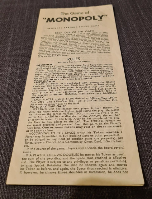VINTAGE MONOPOLY RULES Leaflet 1961, John Waddington £2.25 - PicClick UK
