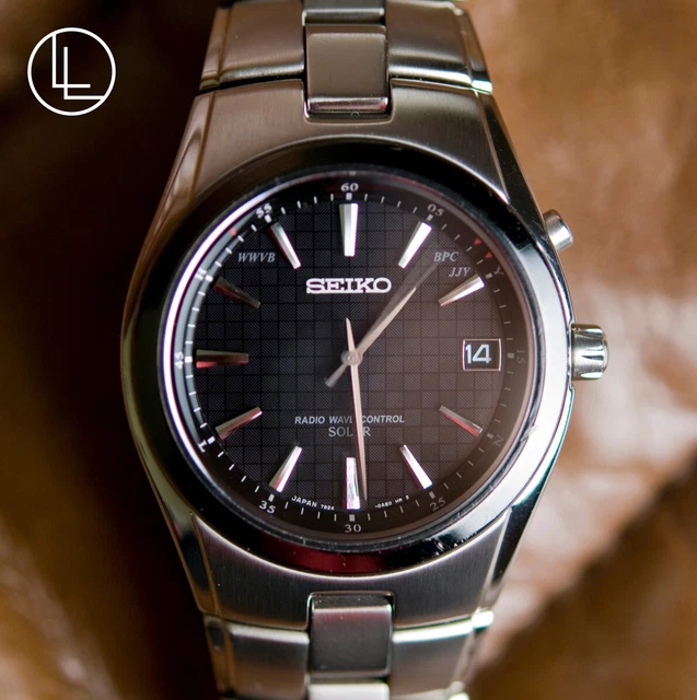 SEIKO 7B24-0AD0 SOLAR Radio Wave Control Titanium Men's Watch Excellent ...