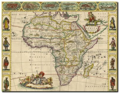 VINTAGE ILLUSTRATED OLD World Map of Africa and tribes CANVAS PRINT A3 ...