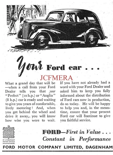FORD 'PREFECT & ANGLIA' Saloon Motor Cars ADVERT Small 1940s Print Ad ...