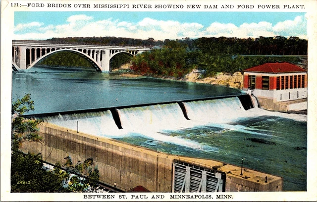 FORD BRIDGE MISSISSIPPI River Showing New Dam Ford Power Plant Saint ...