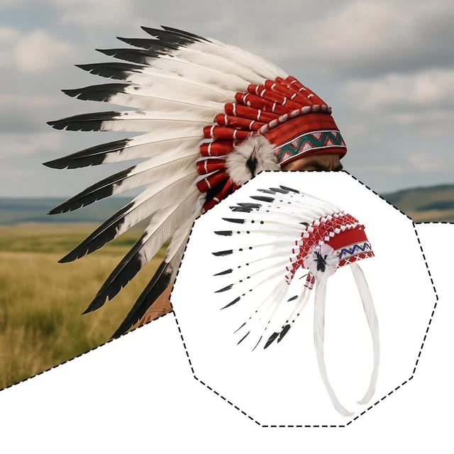 INDIAN FEATHER HEADDRESS American Chief Indian Hat for Performance ...
