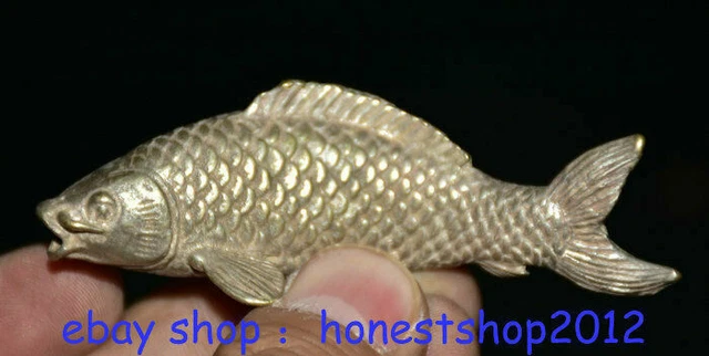 2.8& RARE ANCIENT chinese silver carved cyprinoid fish statue sculpture ...