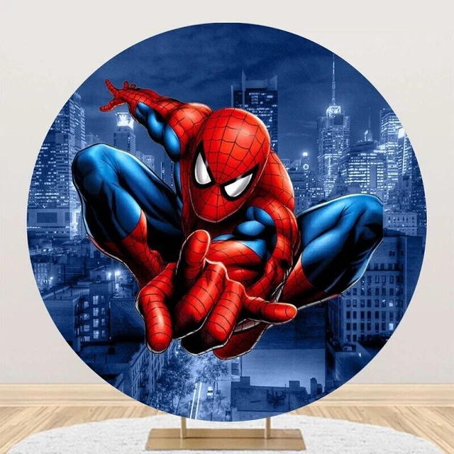 ROUND SPIDERMAN BACKDROP Cover Circle Happy Birthday Photo Background ...