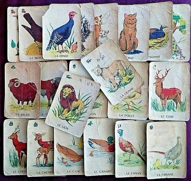 ANCIEN JEU DE CARTES ANIMAUX jeu de famille duo animaux mâle femelle ...