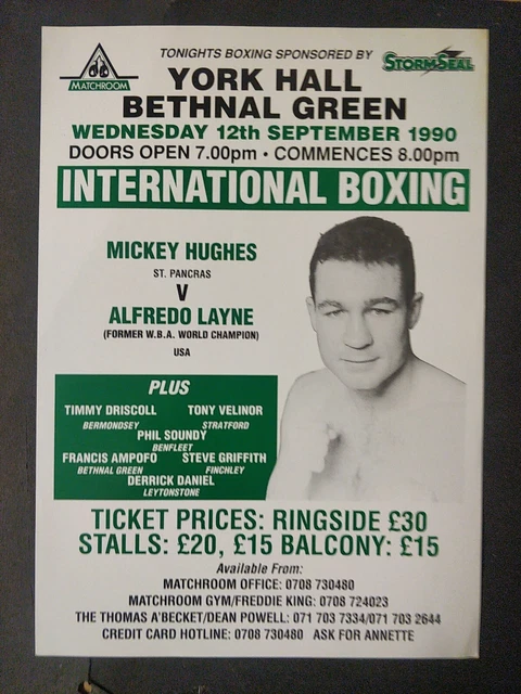 ORIGINAL ON SITE POSTER/HANDBILL. Mickey Hughes v Alfredo Layne.York ...