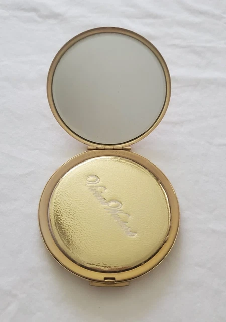 VINTAGE VIVIANE WOODARD Gold Metal Compact Pressed Powder Mirror Makeup ...