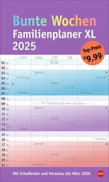 BUNTE WOCHEN FAMILIENPLANER XL 2025: Familienkalender... | Livre | état ...