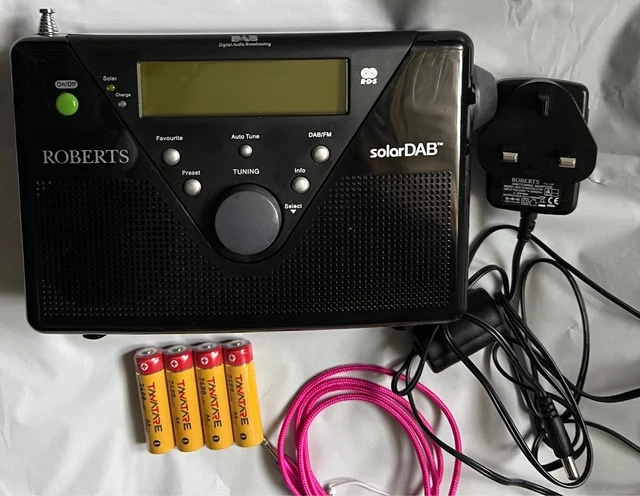 ROBERTS SOLARDAB 2 DAB/FM Black Radio + Rechargeable Batteries + Power ...