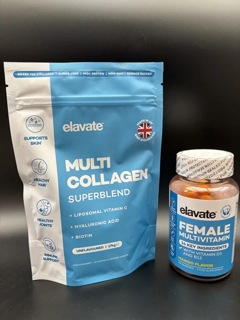 ELEVATE MANGO MULTIVITAMINS & Collagen Superblend 176g Unflavoured New ...