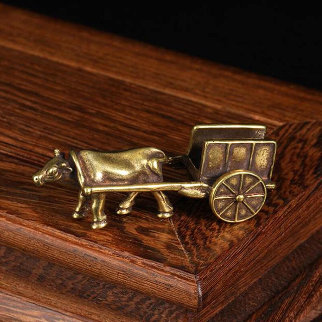 MINI BRASS FIGURINE Of Ox Statue Cow Cart Accessories Pendant Statue ...