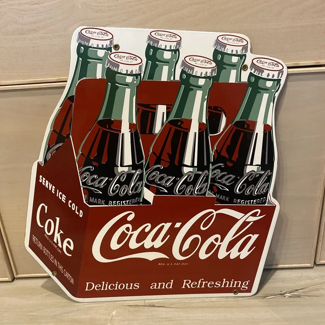 RARE-VINTAGE LARGE 18X17” PORCELAIN COCA-COLA SIX PACK CARTON BOTTLE ...