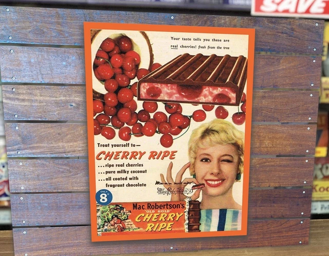 CHERRY RIPE Retro Vinyl Sign Large Sticker Milk Bar Vintage Display Man ...
