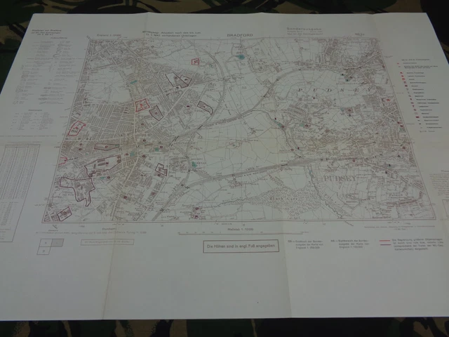 WW2 GERMAN ARMY TARGET MAP "BRADFORD" (+ PUDSEY) ARTILLERY BARRACKS etc ...