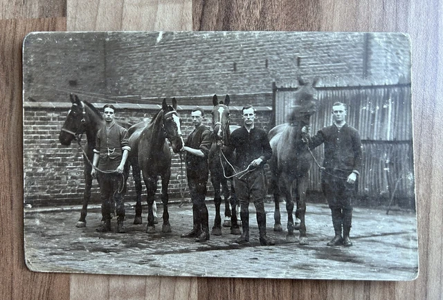 WW1 PHOTO POSTCARD. British Army Cavalry Soldiers With Horses At Stable ...