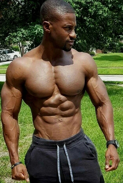 Shirtless Male Muscular Beefcake Body Builder African American Photo