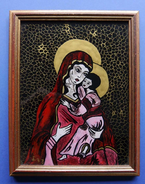 ALTES HINTERGLASBILD, IKONE, Maria, Heiligenbild, Unikat, Original ...