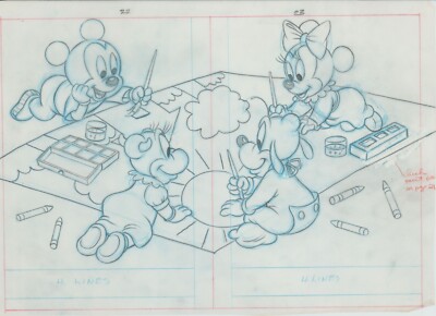 DISNEY BABIES SHOW n Tell Book Page Illustration Drawing Mickey Mouse 1991 B7240 £58.20 ...
